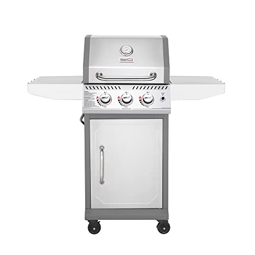 Royal Gourmet GG3001S Stainless Steel 3-Burner Propane, 25,500 BTU Cabinet Style Gas Side Tables, Outdoor Cooking Grill for Patio Garden Barbecue, Silver