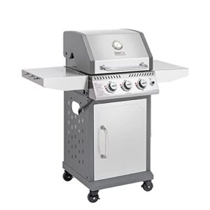 royal gourmet gg3001s stainless steel 3-burner propane, 25,500 btu cabinet style gas side tables, outdoor cooking grill for patio garden barbecue, silver