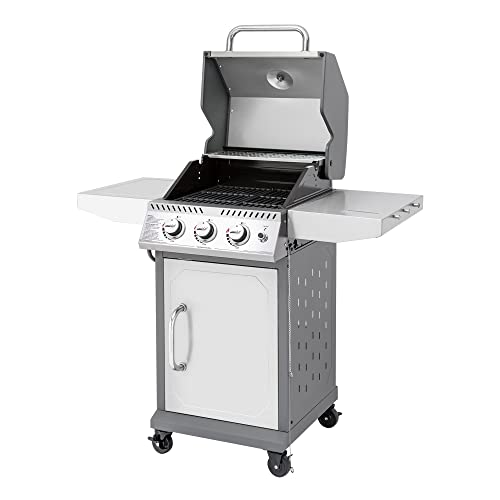 Royal Gourmet GG3001S Stainless Steel 3-Burner Propane, 25,500 BTU Cabinet Style Gas Side Tables, Outdoor Cooking Grill for Patio Garden Barbecue, Silver