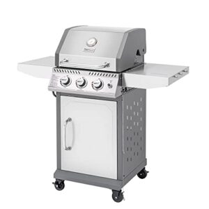 Royal Gourmet GG3001S Stainless Steel 3-Burner Propane, 25,500 BTU Cabinet Style Gas Side Tables, Outdoor Cooking Grill for Patio Garden Barbecue, Silver