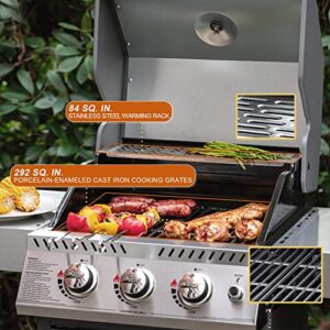 Royal Gourmet GG3001S Stainless Steel 3-Burner Propane, 25,500 BTU Cabinet Style Gas Side Tables, Outdoor Cooking Grill for Patio Garden Barbecue, Silver