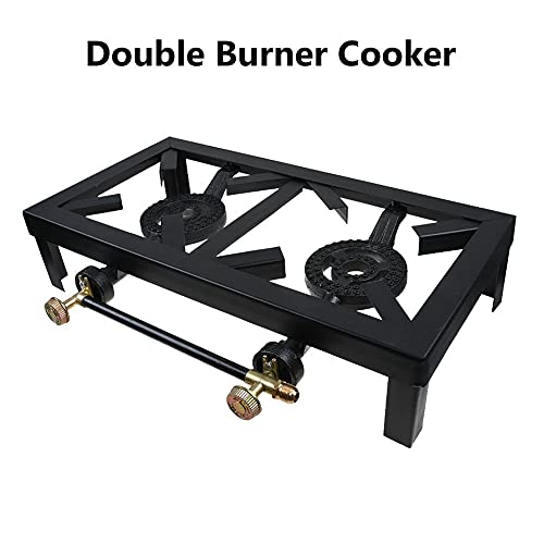 Portable Double Burner Outdoor Gas Stove Propane Cooker with Adjustable 0-20Psi Regulator Hose for Patio Camping, BBQ, Home Brewing, Turkey Fry, Maple Syrup Prep