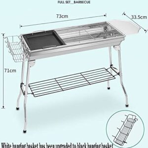 Portable Charcoal Grill, Upgraded Folding Large Barbecue Charcoal Grill W/Board Shelf & Flavoring Storage Basket, Stainless Steel Frame, for 8 People Picnic Garden Terrace Camping Travel Use