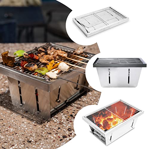 SEHOMY Portable Charcoal Grills 14.3", Folding Smoker Camping BBQ Grill Stainless Steel, Barbecue outdoor Grilling for Hiking Picnics Garden Travel Patio Backyard, Household grills outdoor cooking