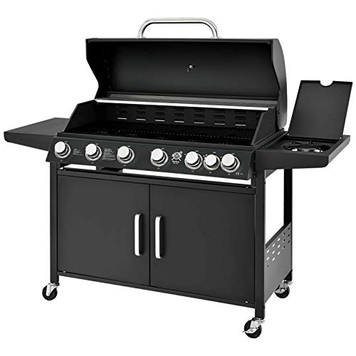 WSN Patio Garden Barbecue Grill, Classic Liquid Propane Gas Grill, with Two Foldable Shelves and Universal Wheels,B