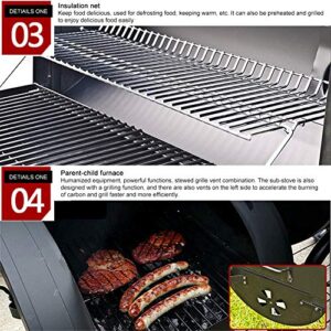 RJMOLU 40" Large BBQ Charcoal Grill and Offset Smoker Barbecue Stove, Stainless Steel Grill Outdoor Roaster Grill for Picnic Garden Terrace Camping Travel,B