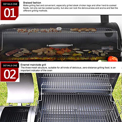 RJMOLU 40" Large BBQ Charcoal Grill and Offset Smoker Barbecue Stove, Stainless Steel Grill Outdoor Roaster Grill for Picnic Garden Terrace Camping Travel,B