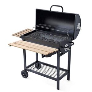 RJMOLU Outdoor Smoker Barbecue Portable Charcoal BBQ Grill for Garden Home Camping, Heat Control BBQ Kettle with 2 Foldable Wooden Side Shelves and Thermometer