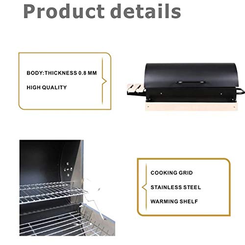 RJMOLU Outdoor Smoker Barbecue Portable Charcoal BBQ Grill for Garden Home Camping, Heat Control BBQ Kettle with 2 Foldable Wooden Side Shelves and Thermometer