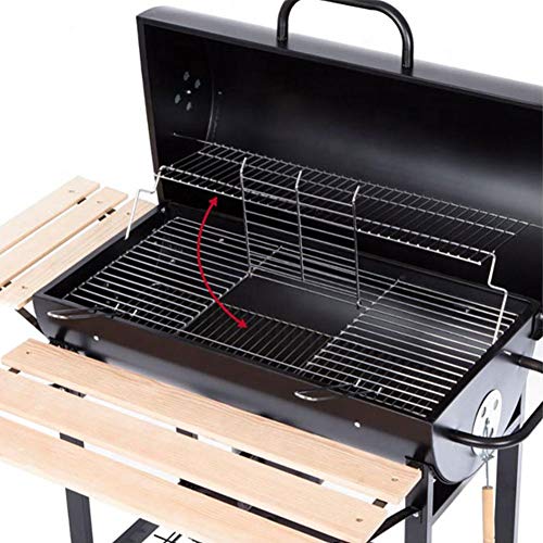 RJMOLU Outdoor Smoker Barbecue Portable Charcoal BBQ Grill for Garden Home Camping, Heat Control BBQ Kettle with 2 Foldable Wooden Side Shelves and Thermometer