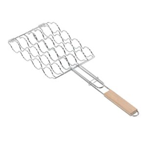 RvSky Garden kit Corn Grilling Basket Stainless Steel Beech Wood Handle Even Heat Distribution 4 Corns Capacity Grilling Holder for Camping