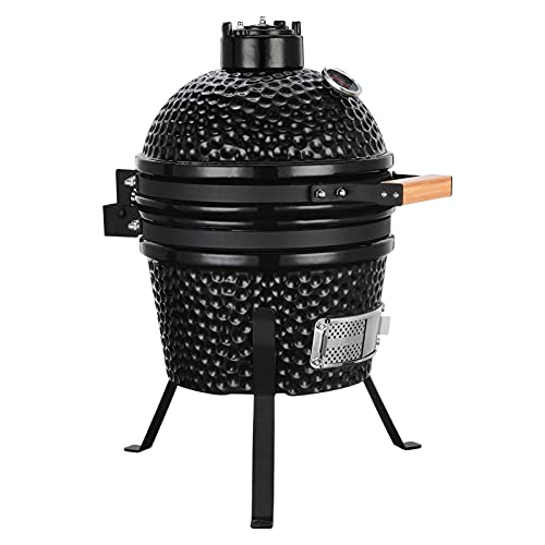 WHNB Ceramic Charcoal Grills Multifunctional Outdoor Garden Grill Without Side Table for BBQ, Camping and Picnic （13 Inch Black）