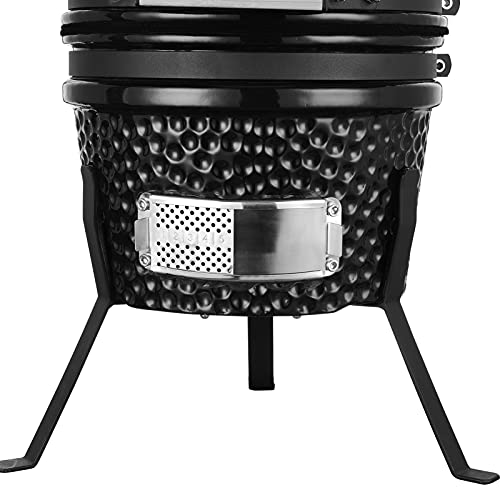 WHNB Ceramic Charcoal Grills Multifunctional Outdoor Garden Grill Without Side Table for BBQ, Camping and Picnic （13 Inch Black）