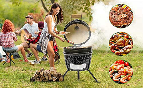 WHNB Ceramic Charcoal Grills Multifunctional Outdoor Garden Grill Without Side Table for BBQ, Camping and Picnic （13 Inch Black）