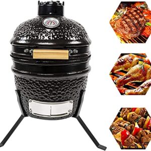 WHNB Ceramic Charcoal Grills Multifunctional Outdoor Garden Grill Without Side Table for BBQ, Camping and Picnic （13 Inch Black）