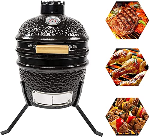 WHNB Ceramic Charcoal Grills Multifunctional Outdoor Garden Grill Without Side Table for BBQ, Camping and Picnic （13 Inch Black）