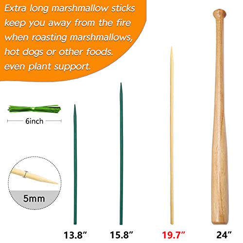 BLUE TOP Bamboo Marshmallow Grilling Sticks Smores Skewers 19.7 Inch 5mm Thick 60 PCS Extra Long Heavy DutyWooden Skewer BBQ Hot Dog Skewer,Great for Camping,Parties,Weddings and Plant Stakes.