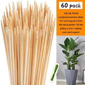 BLUE TOP Bamboo Marshmallow Grilling Sticks Smores Skewers 19.7 Inch 5mm Thick 60 PCS Extra Long Heavy DutyWooden Skewer BBQ Hot Dog Skewer,Great for Camping,Parties,Weddings and Plant Stakes.