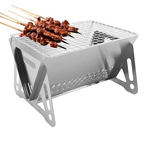 JPSDOWS Folding Grill, Stainless Steel Camping Grill Stove, Ultralight Campfire Stand, Tabletop Outdoor Smoker BBQ Grill for Picnic Garden Terrace, Outdoor Stove Burner, Hiking Travel Picnic BBQ