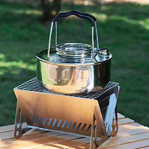 JPSDOWS Folding Grill, Stainless Steel Camping Grill Stove, Ultralight Campfire Stand, Tabletop Outdoor Smoker BBQ Grill for Picnic Garden Terrace, Outdoor Stove Burner, Hiking Travel Picnic BBQ