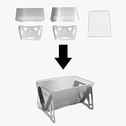 JPSDOWS Folding Grill, Stainless Steel Camping Grill Stove, Ultralight Campfire Stand, Tabletop Outdoor Smoker BBQ Grill for Picnic Garden Terrace, Outdoor Stove Burner, Hiking Travel Picnic BBQ