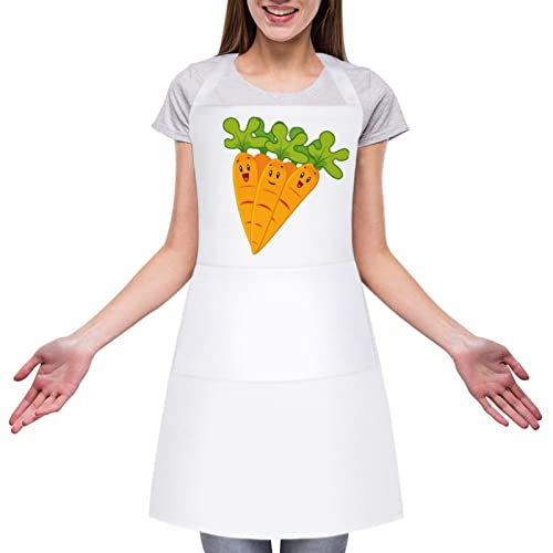 Adjustable Bib Apron with 2 Pockets Funny Garden Carrots Chef Kitchen Cooking Aprons for Women Men Restaurant BBQ Painting