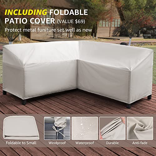 NATURAL EXPRESSIONS 6 Pieces Patio Furniture Sets, Metal Outdoor Sectional Furniture L-Shape Patio Conversation Set with Coffee Table,Large Waterproof Cover, 6.5" Thick Soft Removable Olefin Cushions