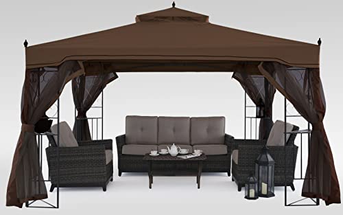 MASTERCANOPY 10x10 Patio Gazebo with Netting Screen Walls for Lawn, Garden, Backyard and Deck Brown