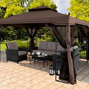 MASTERCANOPY 10x10 Patio Gazebo with Netting Screen Walls for Lawn, Garden, Backyard and Deck Brown