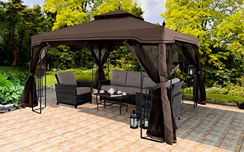 MASTERCANOPY 10x10 Patio Gazebo with Netting Screen Walls for Lawn, Garden, Backyard and Deck Brown