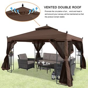 MASTERCANOPY 10x10 Patio Gazebo with Netting Screen Walls for Lawn, Garden, Backyard and Deck Brown