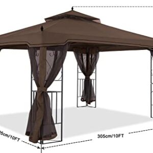 MASTERCANOPY 10x10 Patio Gazebo with Netting Screen Walls for Lawn, Garden, Backyard and Deck Brown