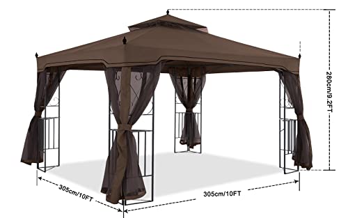 MASTERCANOPY 10x10 Patio Gazebo with Netting Screen Walls for Lawn, Garden, Backyard and Deck Brown