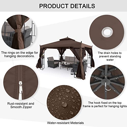 MASTERCANOPY 10x10 Patio Gazebo with Netting Screen Walls for Lawn, Garden, Backyard and Deck Brown