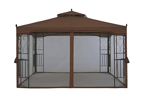 MASTERCANOPY 10x10 Patio Gazebo with Netting Screen Walls for Lawn, Garden, Backyard and Deck Brown