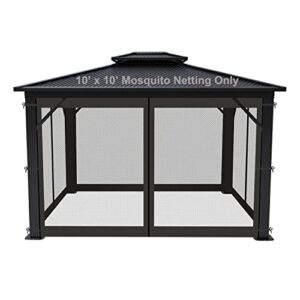 suncula replacement universal gazebo netting 4 panels with zipper for garden patio yard, only netting(10’x10′, black)