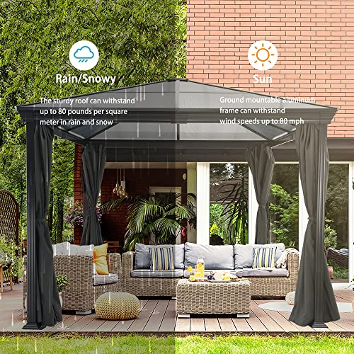 ESSENTIAL LOUNGER 12ftx10ft Hardtop Gazebo, Outdoor Aluminum Metal Gazebo Tent, 99% UV Rays Block,100% Waterproof Polycarbonate Gazebo Canopy with Curtain Screens, for Outdoor Patio Garden