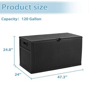 SUNCROWN 120 Gallon Outdoor Storage Box Waterproof Resin Storage Bench Deck Box with Handles for Patio Furniture Cushions, Toys and Garden Tools, Black