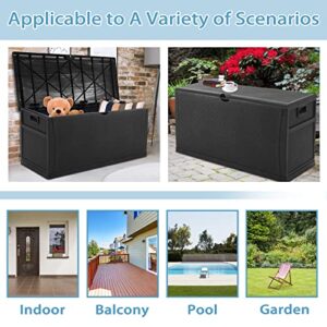 SUNCROWN 120 Gallon Outdoor Storage Box Waterproof Resin Storage Bench Deck Box with Handles for Patio Furniture Cushions, Toys and Garden Tools, Black