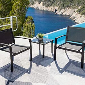 Tuoze 3 Pieces Patio Furniture Set Outdoor Garden Conversation Sets Modern Porch Furniture Lawn Chairs with Glass Coffee Table for Poolside Backyard Balcony