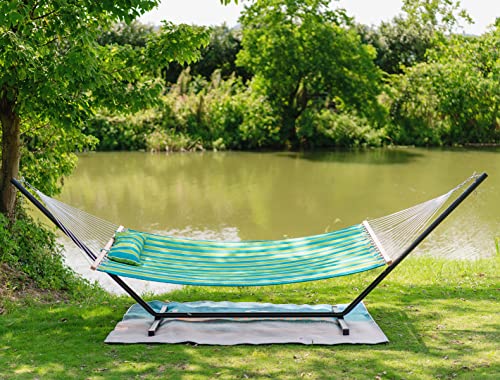 Lazy Daze Hammocks 12FT Quilted Fabric Hammock with Pillow, Double 2 Person Hammock with Spreader Bar for Outdoor Outside Patio Garden Yard Pool Beach QFH009