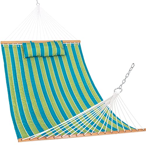 Lazy Daze Hammocks 12FT Quilted Fabric Hammock with Pillow, Double 2 Person Hammock with Spreader Bar for Outdoor Outside Patio Garden Yard Pool Beach QFH009