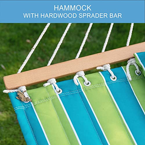 Lazy Daze Hammocks 12FT Quilted Fabric Hammock with Pillow, Double 2 Person Hammock with Spreader Bar for Outdoor Outside Patio Garden Yard Pool Beach QFH009