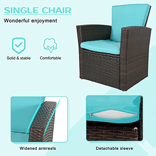 FDW 4 Pieces Conversation Set Patio Sofas Wicker Outdoor Patio Furniture Sets Sectional Sofa Rattan Chair Outdoor Backyard Porch Poolside Balcony Garden Furniture with Coffee Table (Blue Cushion)