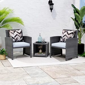 oc orange-casual 3 piece patio furniture set, outdoor wicker conversation set, porch chairs with storage coffee table, modern rattan bistro set, balcony garden deck outside, grey