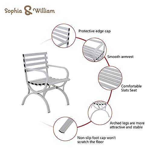 Sophia & William Outdoor Garden Park Chair Patio Metal Single Seater Bench, Steel Frame Furniture with Backrest and Armrests for Porch Yard Lawn Deck, White