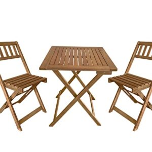 FDW 3-Piece Acacia Wood Folding Patio Bistro Set Outdoor Bistro Set Table and Chairs Set with 2 Chairs and Square Table for Pool Beach Backyard Balcony Porch Deck Garden Wooden Furniture, Natural