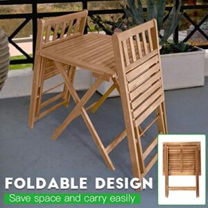 FDW 3-Piece Acacia Wood Folding Patio Bistro Set Outdoor Bistro Set Table and Chairs Set with 2 Chairs and Square Table for Pool Beach Backyard Balcony Porch Deck Garden Wooden Furniture, Natural