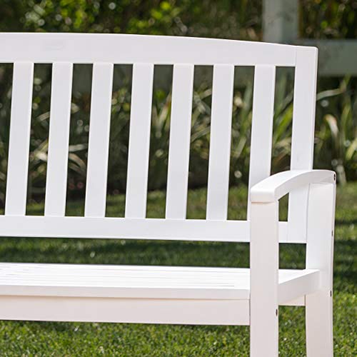 Christopher Knight Home Loja Outdoor Acacia Wood Bench, Pu White