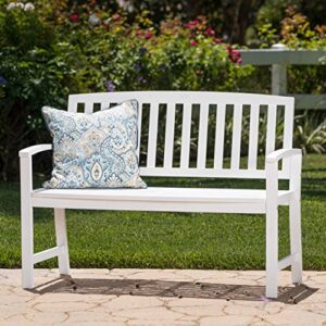 Christopher Knight Home Loja Outdoor Acacia Wood Bench, Pu White